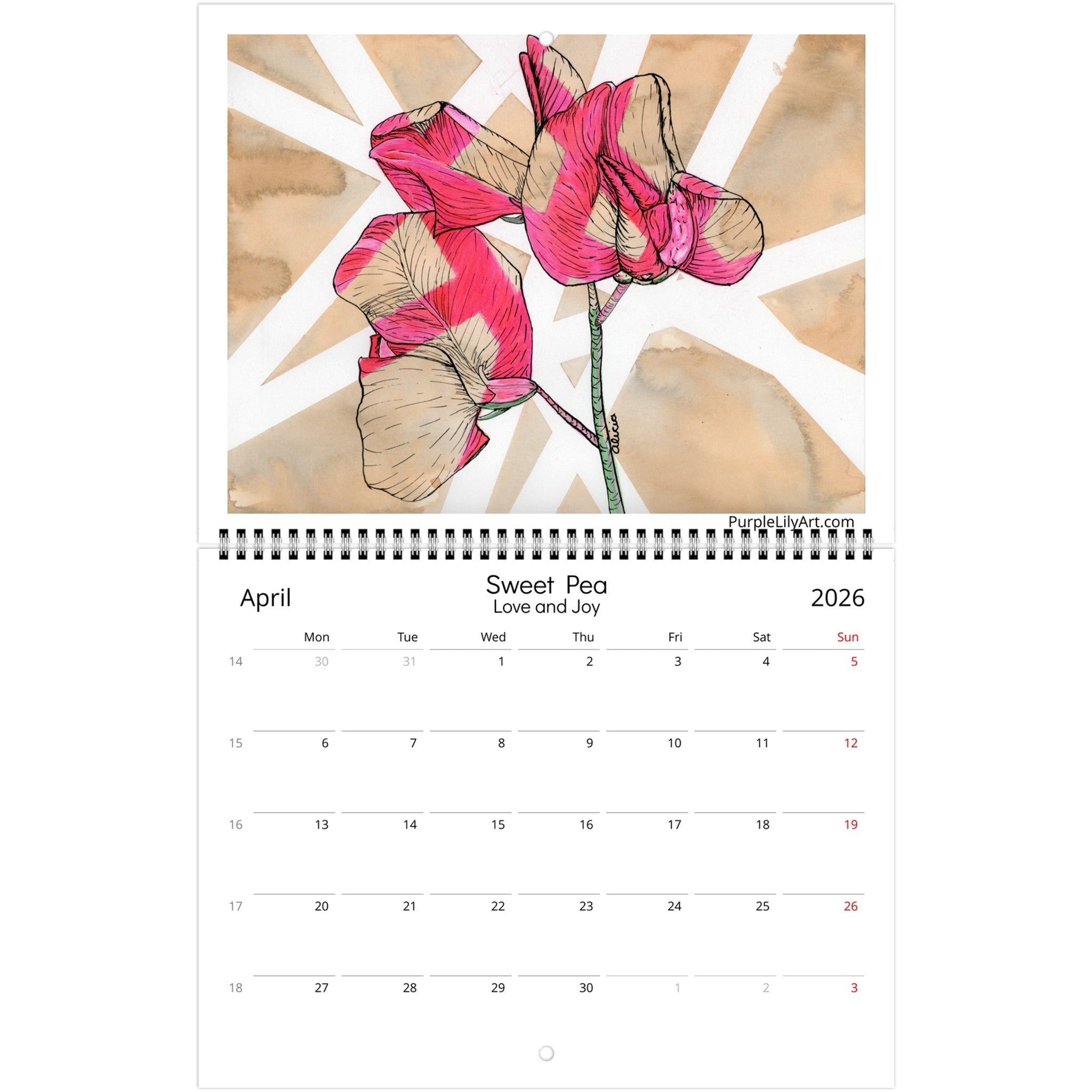 Birth Month Flower Calendar 2026 – Purple Lily Art