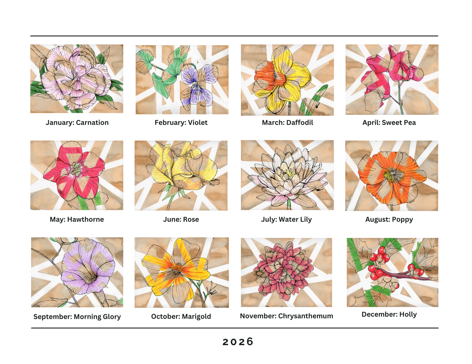 Birth Month Flower Calendar 2026 – Purple Lily Art