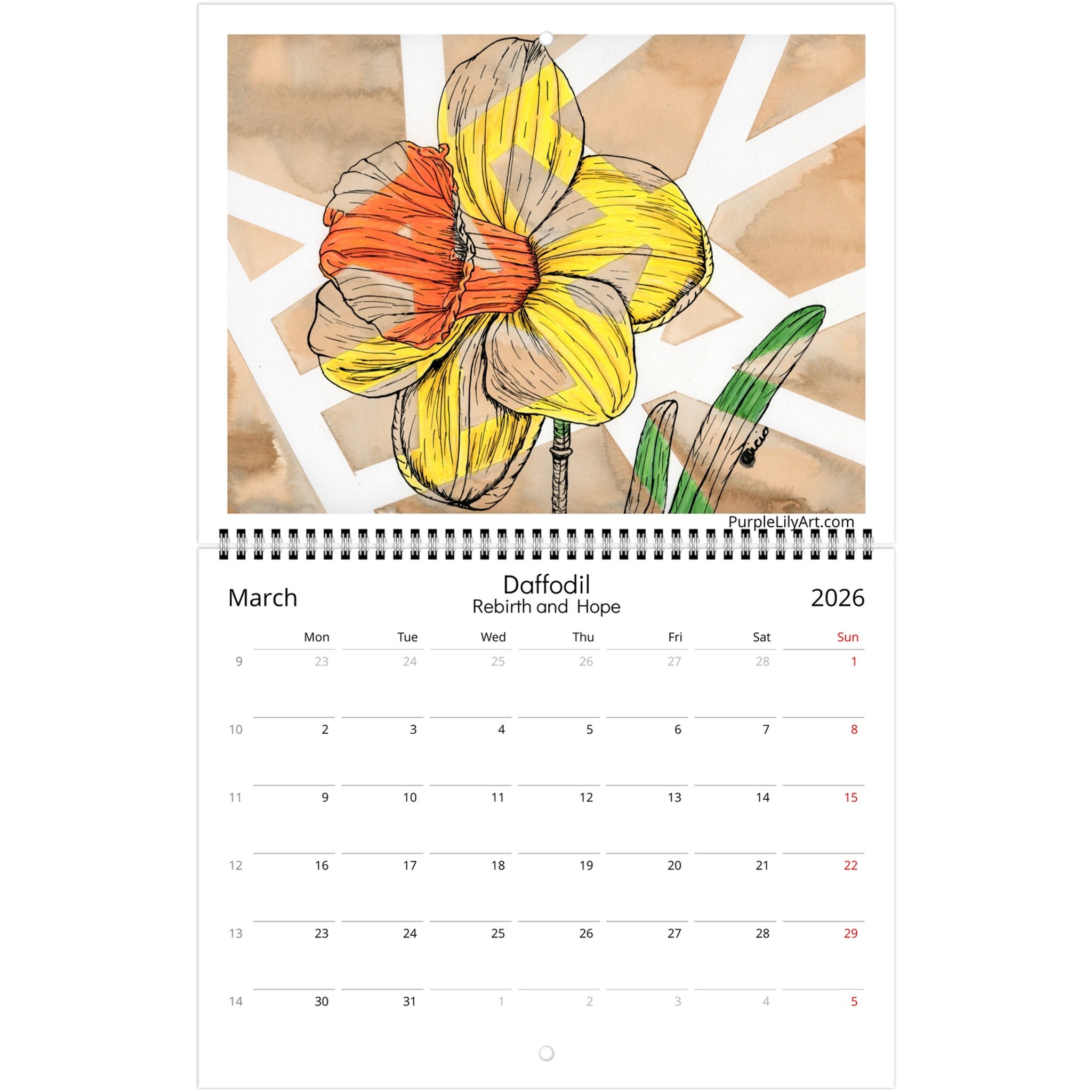 Birth Month Flower Calendar 2026 – Purple Lily Art