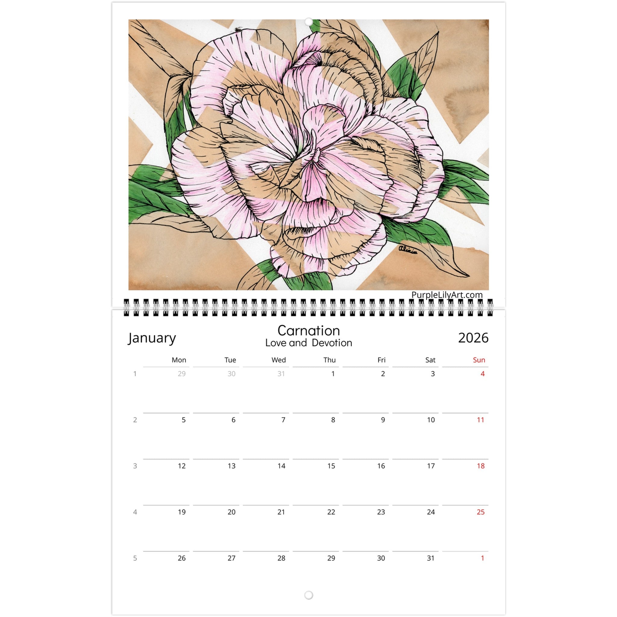 Birth Month Flower Calendar 2026 – Purple Lily Art